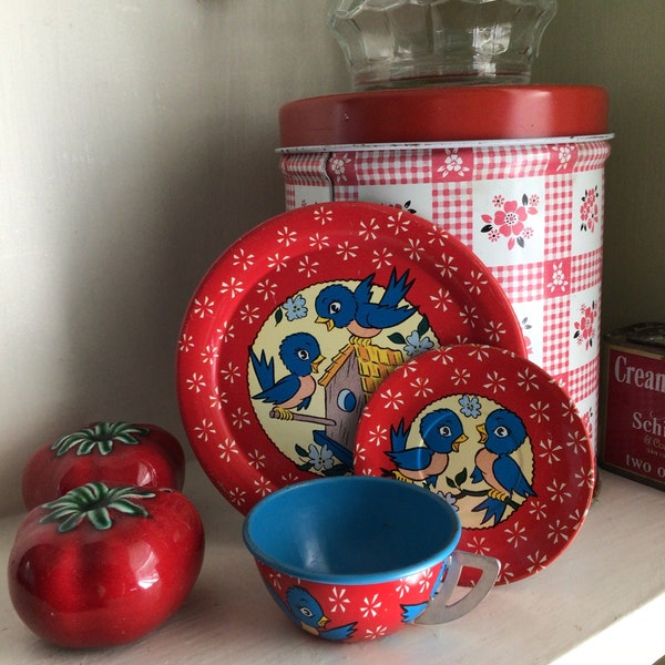 English Aesthetic Movement Child's Toy Tea Plate Red Transferware Mae ...