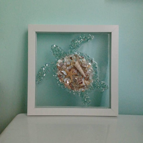 Crushed Glass, Shell and Resin Sea Turtles - Etsy