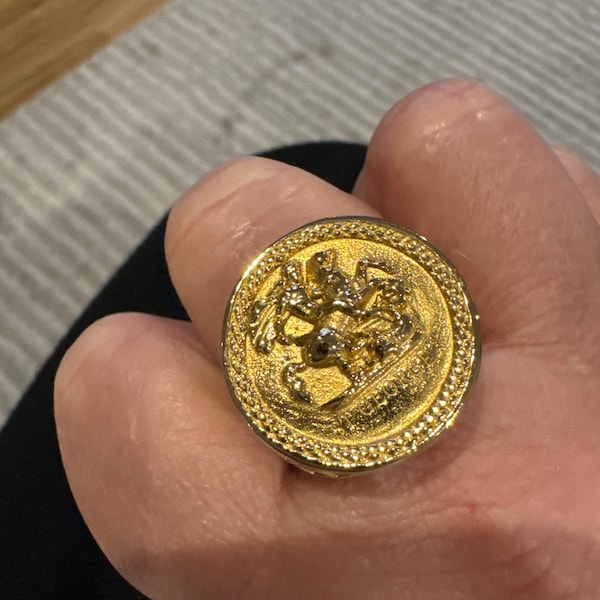 18K Gold Sovereign Ring, St George Ring Men, Gold Signet Ring Men, Mens ...