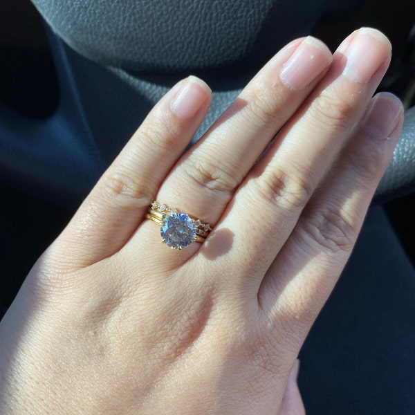 3 CT Round Engagement Ring Solid Gold , Dainty Solitaire Ring, 9mm ...