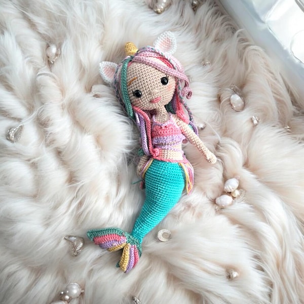 Amigurumi Rosie Girl Doll, Crochet Mermaid Doll, Crochet Unicorn Doll ...