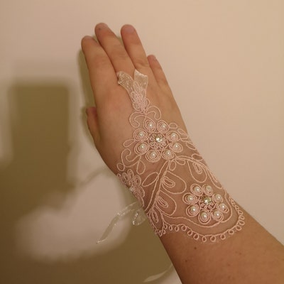 Pink Lace Gloves, Fingerless Gloves, Wedding Gloves, Bridal Gloves ...