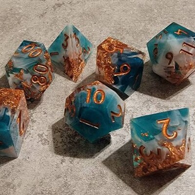 Shipwrecked Handmade Sharp Dice Teal/white/clear Resin Cast Dice Set of ...