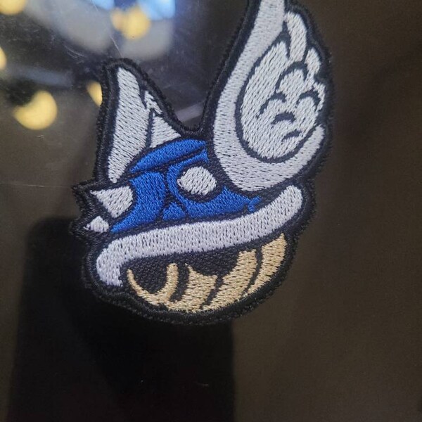 Blue Shell - Mario Kart - Iron on Patch - Shiny Metallic Embroidered ...
