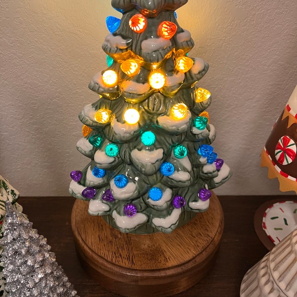 Wood Ceramic Christmas Tree Base With Light - Etsy