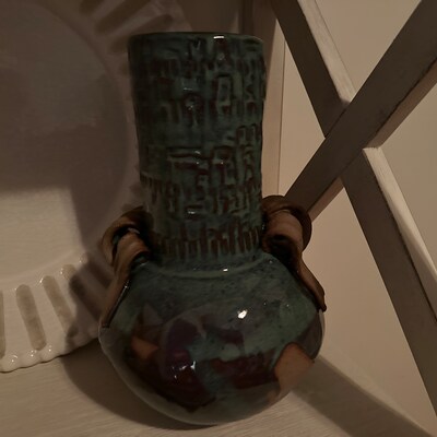 Hand Built Blue Vase With Porcelain Accents Coil Built Vase Abstract ...