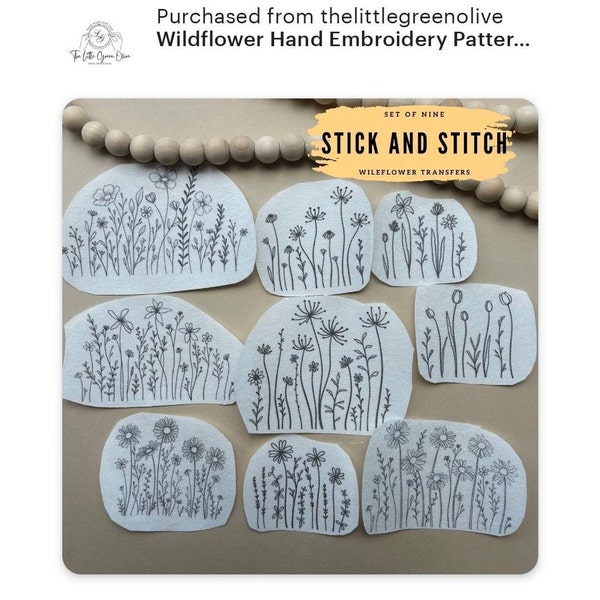 Wildflower Hand Embroidery Pattern, Stick and Stitch Transfer, Peel and ...