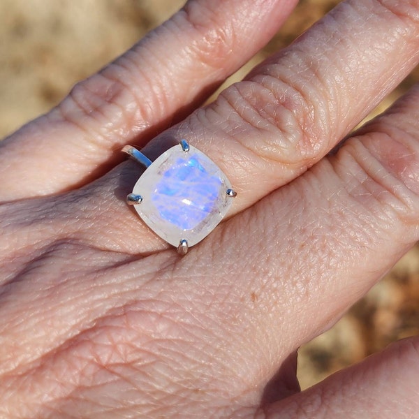 Statement Moonstone Ring, Vintage Square Moonstone Ring, Moonstone ...