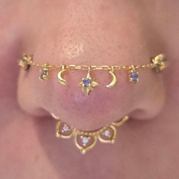 Dangle Multi-color Gemstone Chain Wrap Earring Solid 14K Gold Rainbow ...