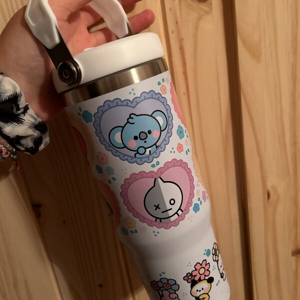 30 Oz Kpop Friends Floral Flip Straw Matte Stainless Steel Tumbler ...