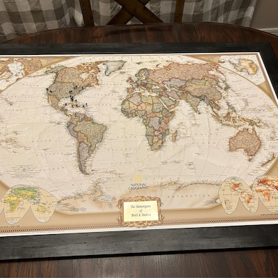 Personalized Executive World Travel Map With Pins and Frame Push Pin ...