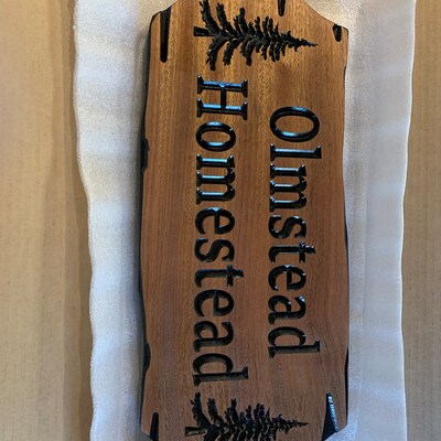 Outdoor Carved Sign, Custom Wooden Carved Cabin Sign, Pine Trees, Camp ...