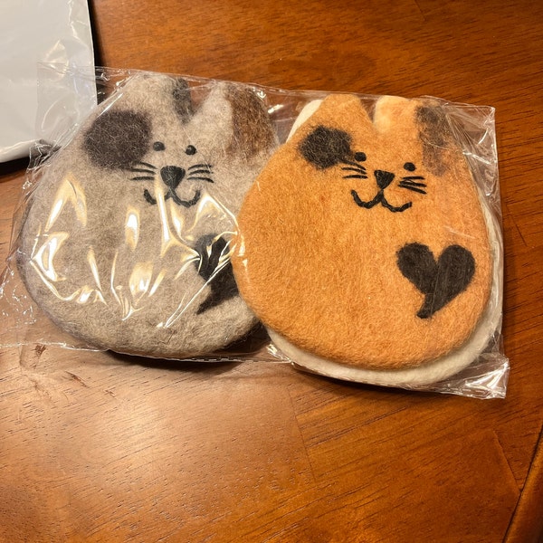Absorbent Handmade Cat Coasters-set of Four-4-wool Felt-gifts for Cat ...