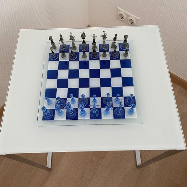 Handmade Murano Glass Chess Set: Black & Blue Glass Board Game - Etsy