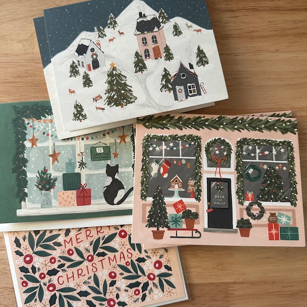Christmas Market Card: Illustrated Holiday Shop Greeting Card Set - Etsy