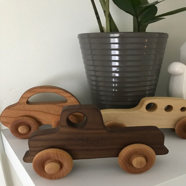 Three Wooden TOY CARS an All Natural Keepsake Gift Set for Baby and ...