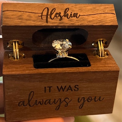 Personalized Slim Engagement Ring Box, Wedding Ring Box, Engraved Wood ...