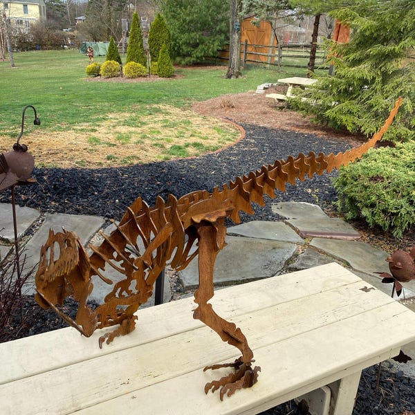 Rusty Metal T-rex Dinosaur Fence Post Topper - Garden Ornaments - Art ...