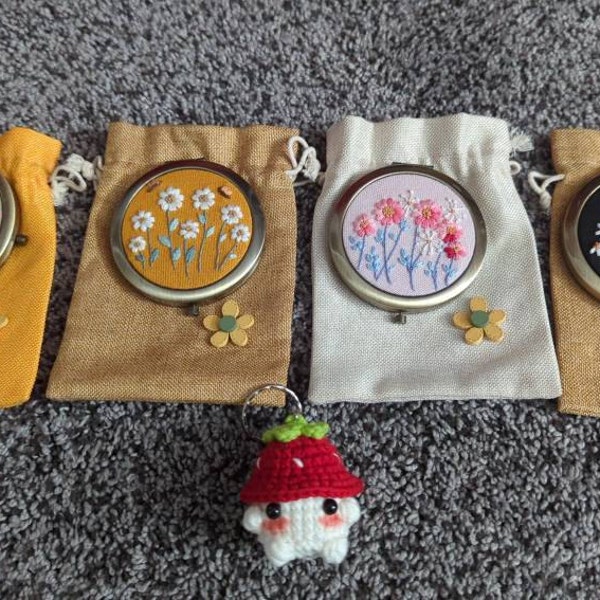 Wild Flower Embroidered Compact Mirror Comes With a Drawstring Bag ...