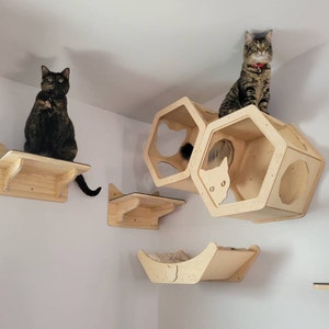 Cat Hexagon Shelves, Wood Wall Furniture for Cats, Wall Mount Shelf ...
