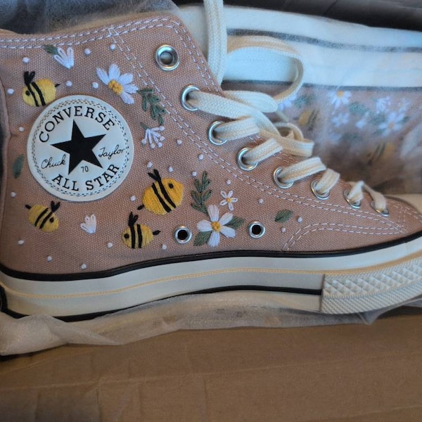 Converse Embroidered Shoes, Bee Embroidered Converse High Tops, Daisy ...