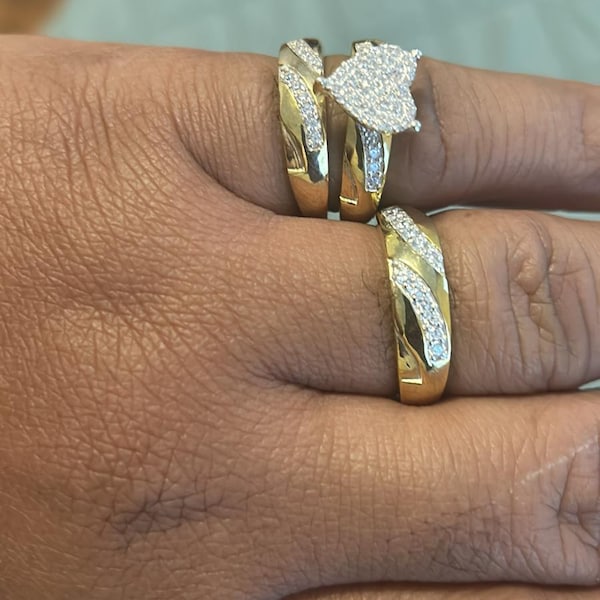 His & Her Personalized Trio Ring Set, Round Purple Amethyst Ring Set ...