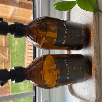 Amber Glass Bottle Refillable Bottle With Matte Black Pump Dispenser ...