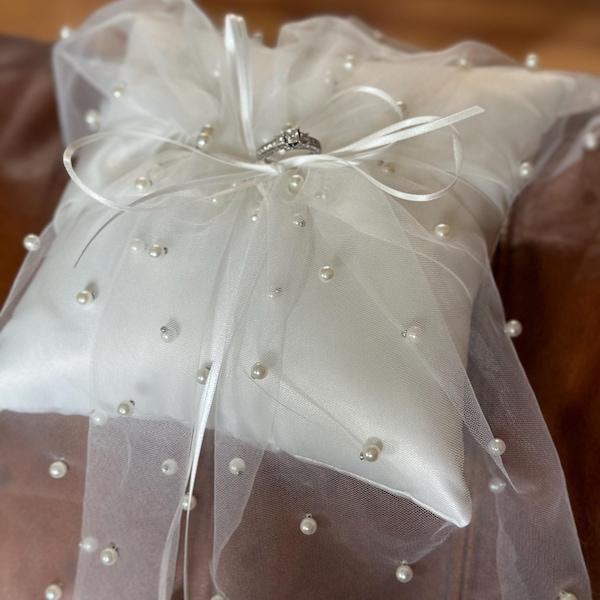 White or Ivory Pearl Tulle Ring Bearer's Pillow for Page Boy - Etsy
