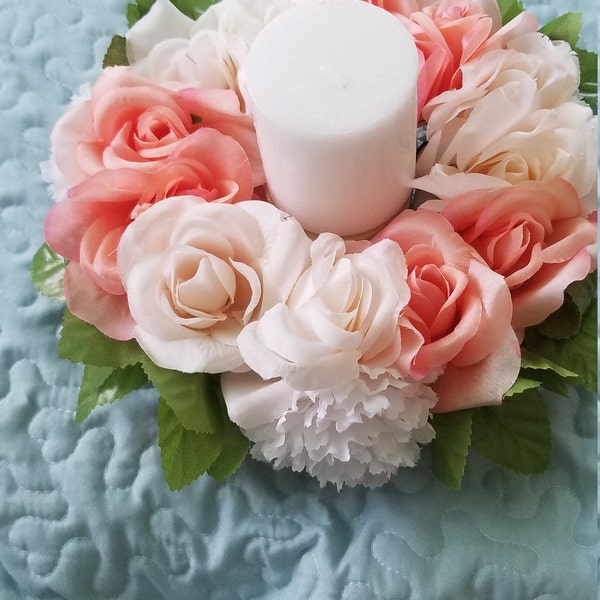 Red and White Roses Valentine's Day Floral Candle Ring, Valentine's Day ...