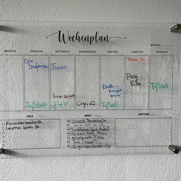 Wochenplaner aus Acrylglas in A3, Wochenplan für die Wand, Acryl Planer ...