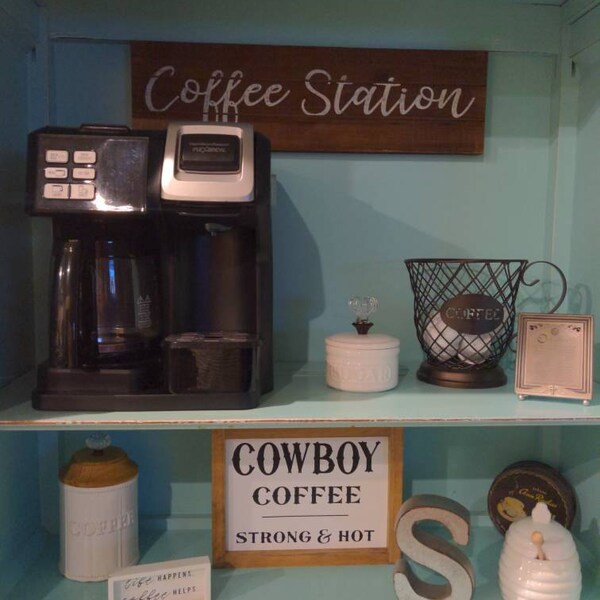 Cowboy Coffee Strong & Hot Wood Sign | Home Decor | Coffee Bar ...
