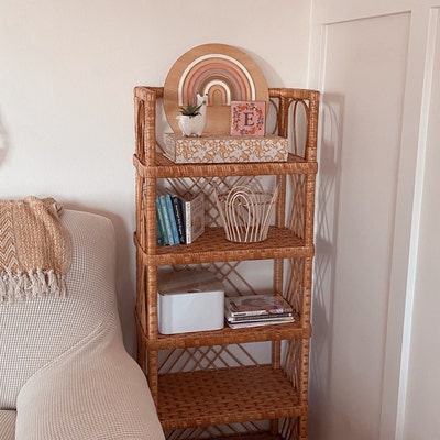 Rattan Bookshelf, Wicker Free Standing Bookshelf, Handmade Rattan Shelf ...