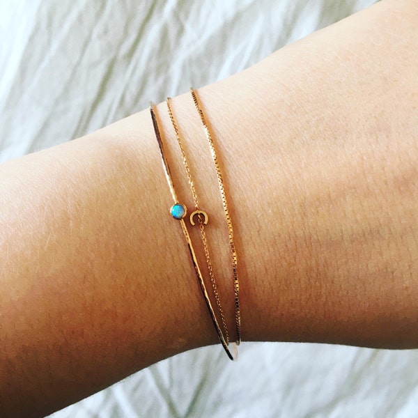 Opal on Thin 14k Solid Rose Gold Bangle Bracelet -rose Gold Bracelet ...