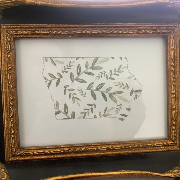 Iowa State Watercolor Greenery Print, Iowa Painting, Iowa Home Decor ...