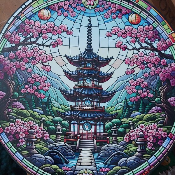 Japanese Pagoda Sign, FAUX Stained Glass Garden Art, Japanese Garden ...