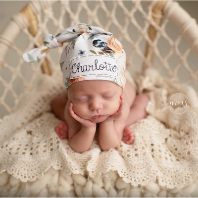 PINK DOT FLORAL: Newborn Hat Personalized Baby Hat Baby Name Hat ...
