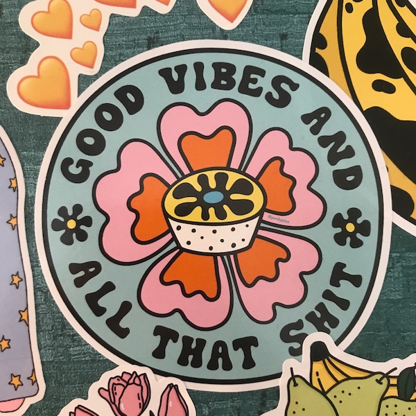 Good Vibes & All That Shit Vinyl Laptop Sticker// Laptop Sticker ...
