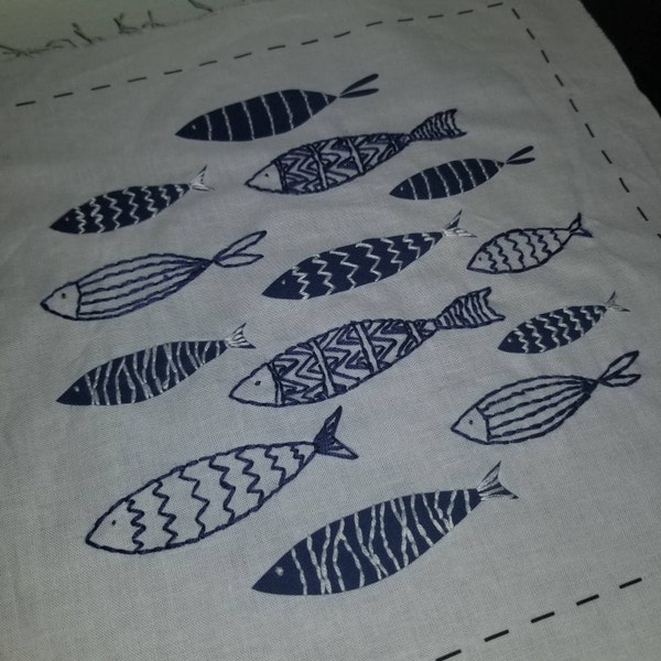 Blue Fish Embroidery Kit. Scandi Design. Embroidered Wall Art. - Etsy