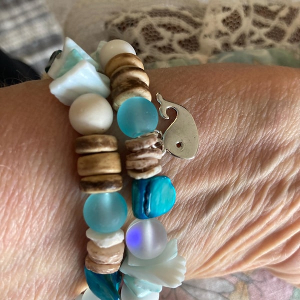 2 Beach Bracelets, Boho Bracelets, Sea Glass Bracelets, Beachy ...
