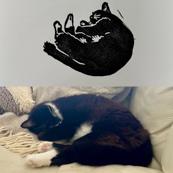 Black Cat Mini Linocut Print || Original Handprinted Kitty Lover Block ...