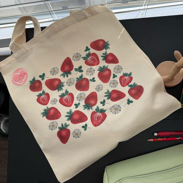 Strawberry Tote Bag Strawberry Lover Gift Spring Tote Shopper Summer ...