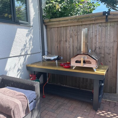 Indoor/outdoor Wooden Workbench. Garden Work Table. Bbq/pizza Oven ...