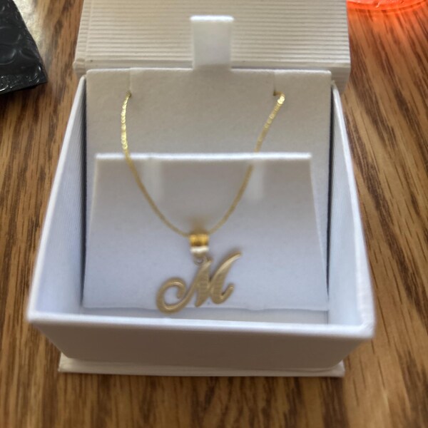 14k or 10k Solid Gold Cursive Initial Necklace, Cursive Initial Pendant ...