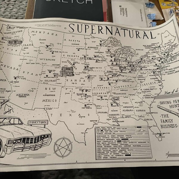 Fan Art Hand Drawn SUPERNATURAL Map - Etsy