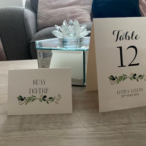 Personalised Table Number / Name Tent Cards Wedding Botanical Green ...