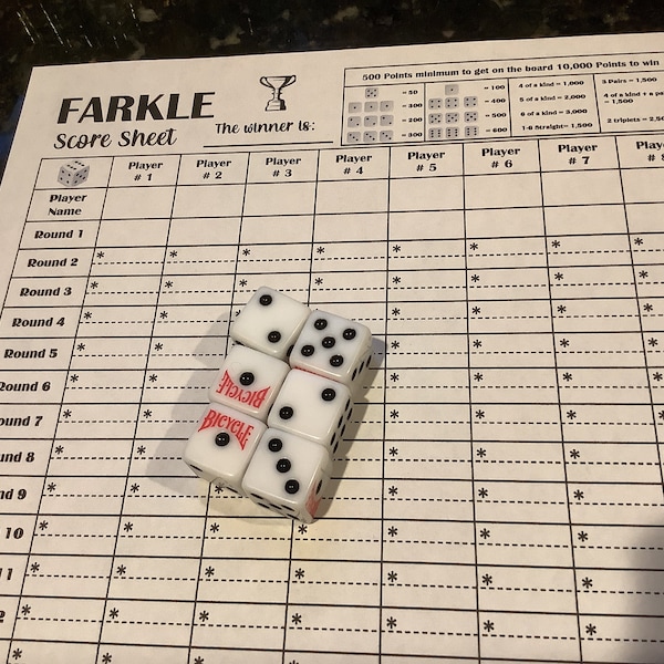 Farkle Score Card Printable File - PDF Download 8.5x11 - Etsy