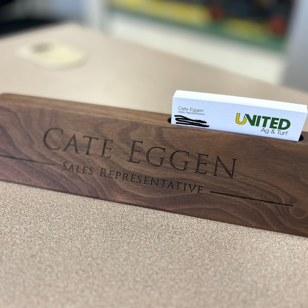 Engraved Wood Name Block With Business Card Holder - 10 Inches Desk ...