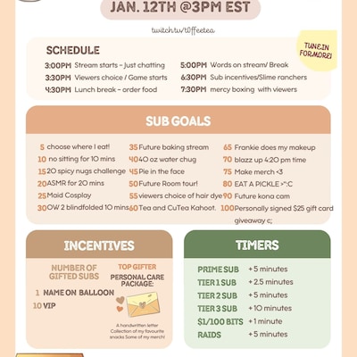 Twitch Youtube Stream Subathon Schedule / Event Promo / Editable Canva ...