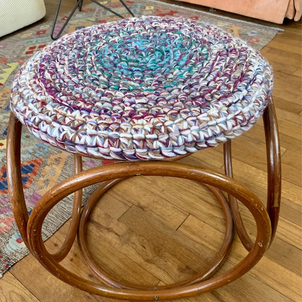 Crocheted Rag Rug Chair Pad: Multicolored Yarn Seat Cushion - Etsy