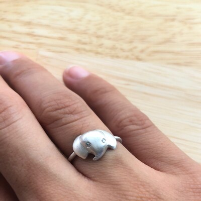 Baby Elephant Ring in Sterling Silver With Diamonds - Etsy